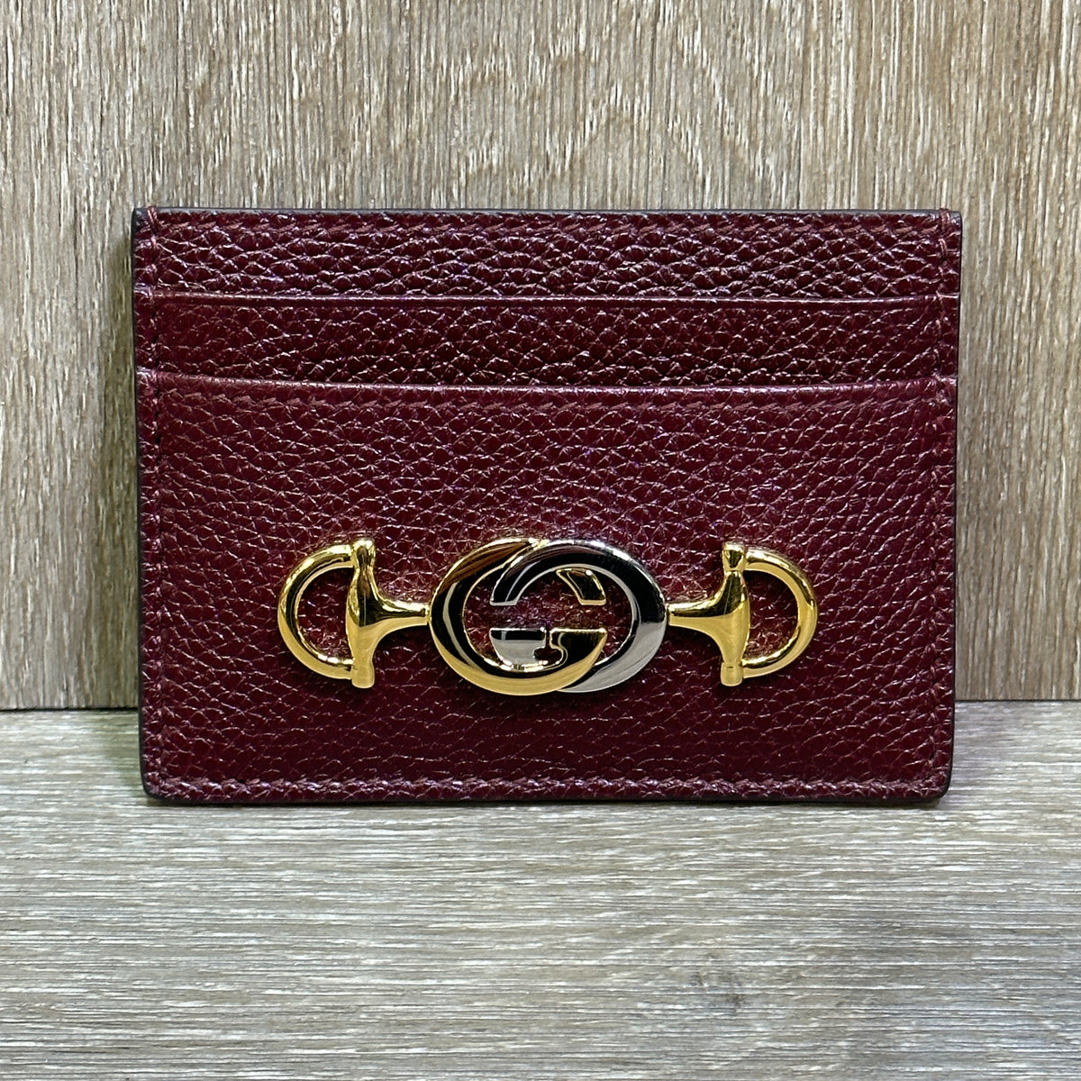 Gucci Grainy Calfskin Zumi Card Holder - Burgundy | Chicago Pawners & Jewelers