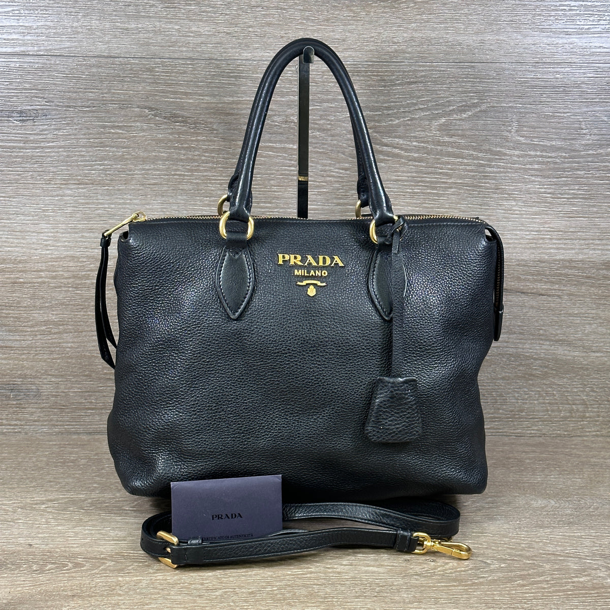 Prada Vitello Daino Shoulder Bag - Black