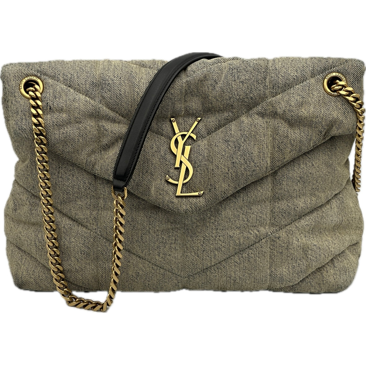 Saint Laurent Denim Quilted Medium Loulou Puffer Monogram Chain Satchel ...
