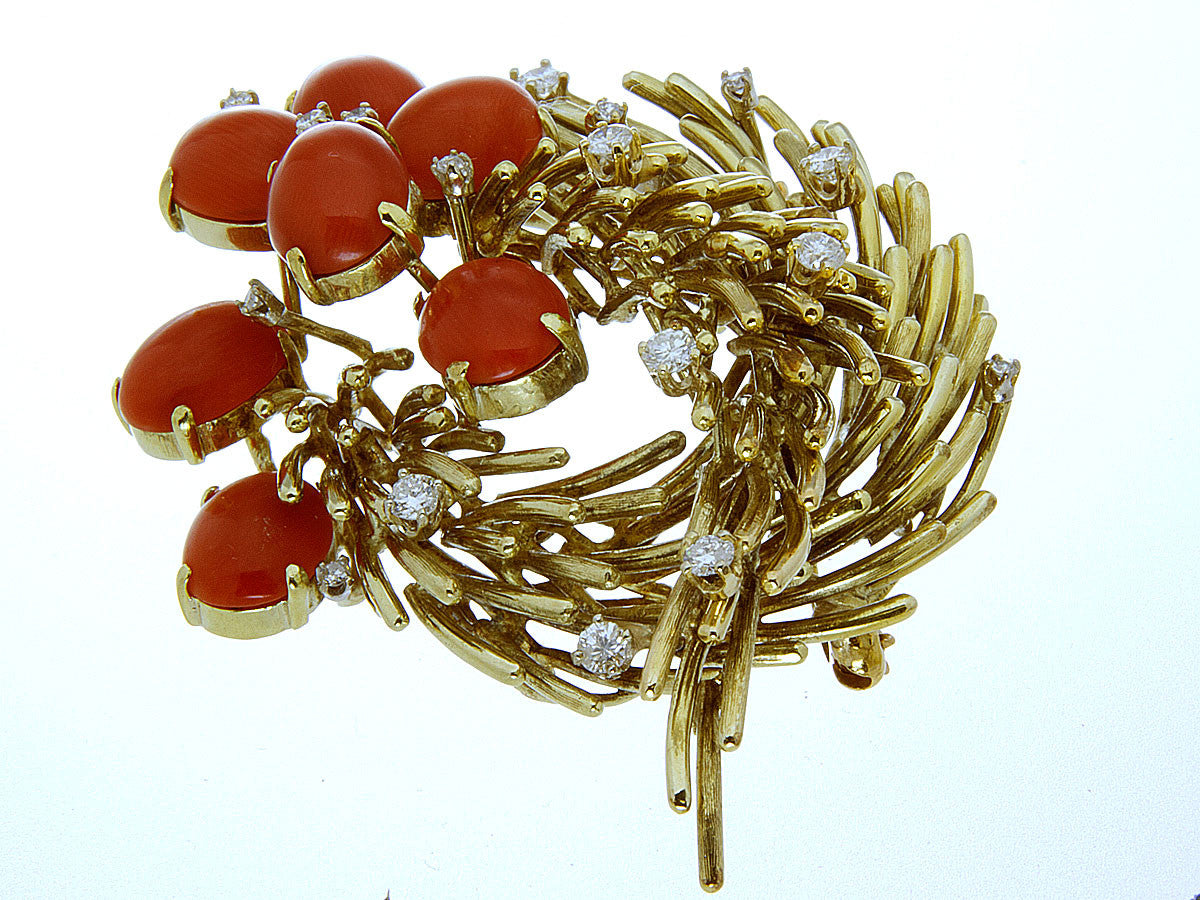 Vintage 1960s Coral & Diamond Pin | Chicago Pawners & Jewelers